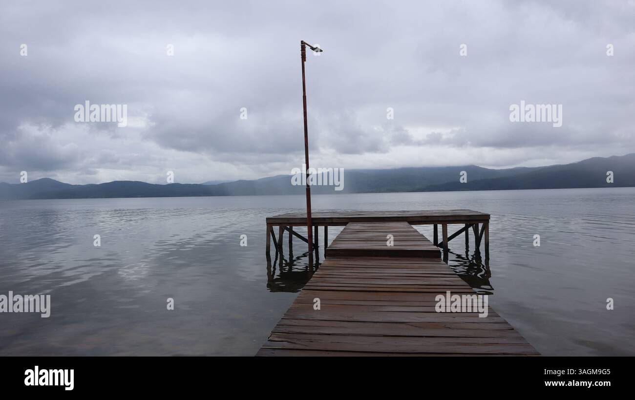 wooden pier on Lake Matano, Sorowako, South Sulawesi. Indonesia Stock ...