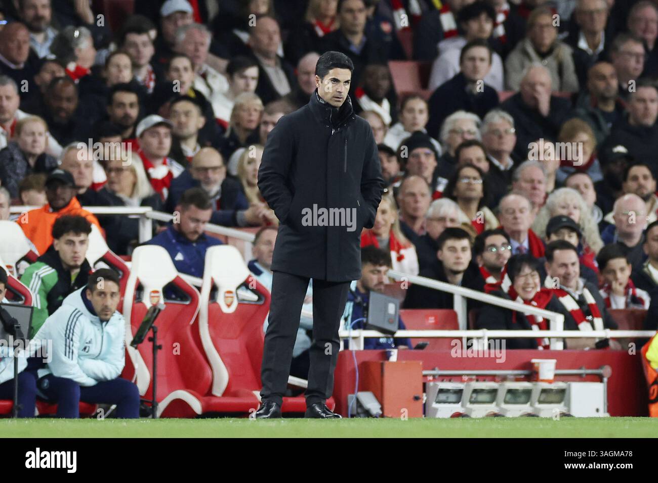 Mikel Arteta, manager of Arsenal during the UEFA Champions League, Quarter-finals, 1st leg ...