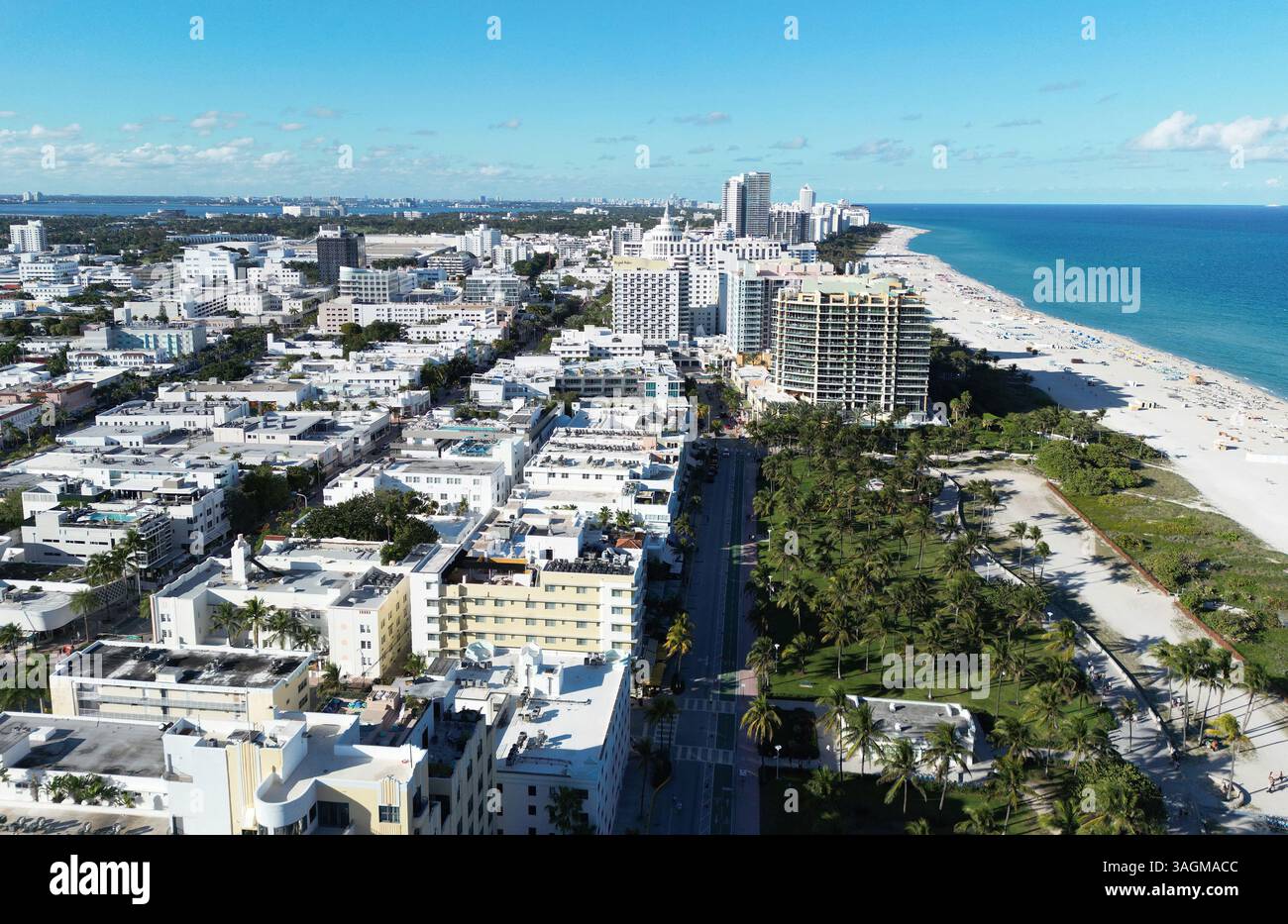 Miami Beach aerial view with skyline. Miami from above. Miamis famous ...