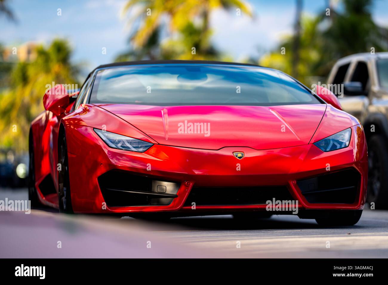 April 3, 2025. Miami. Lambo concept. Lamborghini sportscar on the road. Lamborghini supercar ...