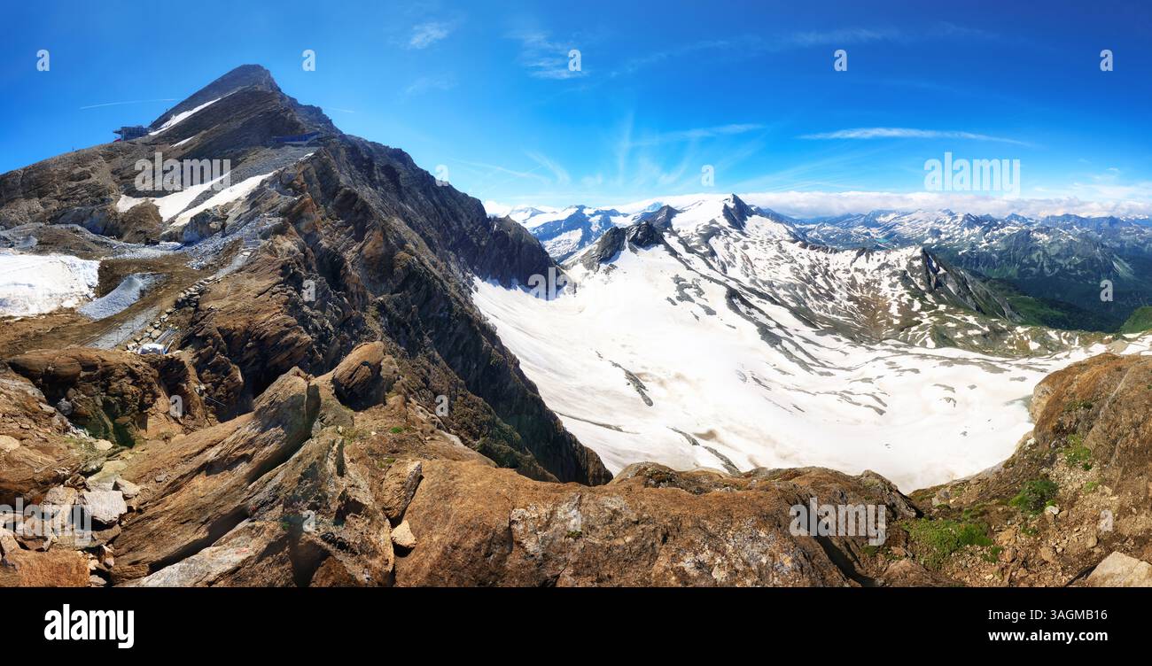 Panorama opening from Kitzsteinhorn, sky resort slope, Kaprun, Austria ...