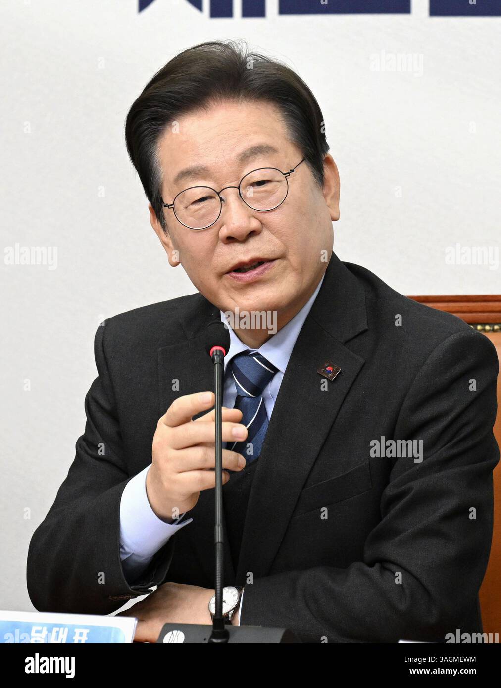 South Korea's main opposition Democratic Party leader Lee Jae Myung speaks in parliament in ...