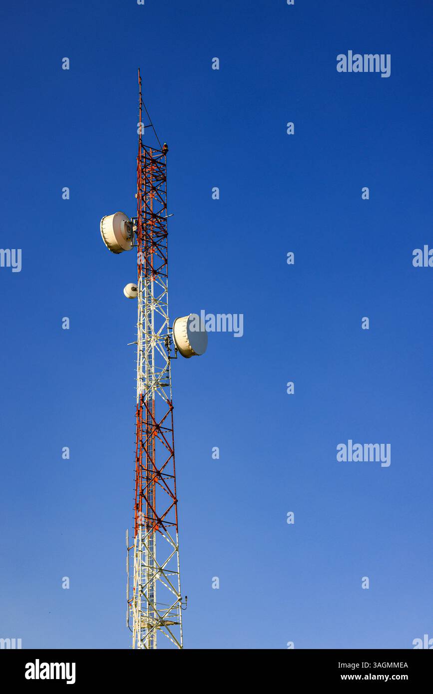 Detail of Transmitting and radio antenna Tower, steel Structure installed with dual polarization ...