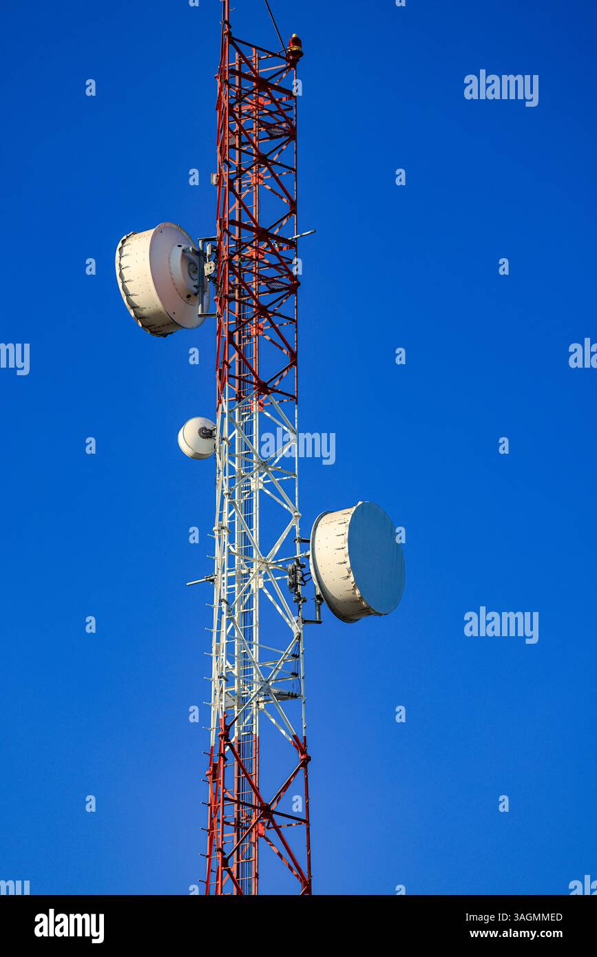 Detail of Transmitting and radio antenna Tower, steel Structure installed with dual polarization ...
