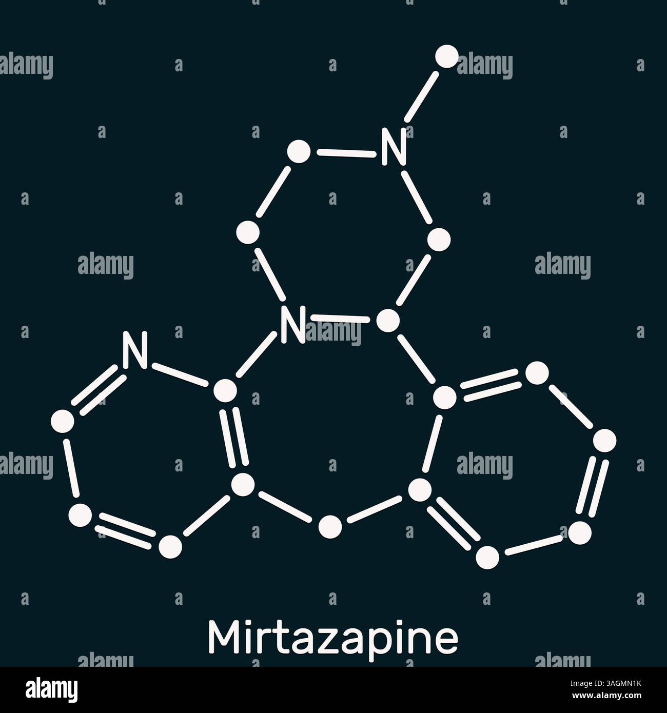 Mirtazapine molecule. Tetracyclic antidepressant. Skeletal chemical ...