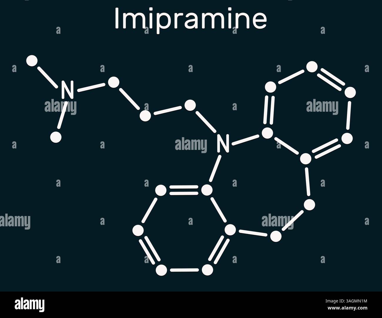 Imipramine molecule. Tricyclic antidepressant, TCA for treating ...