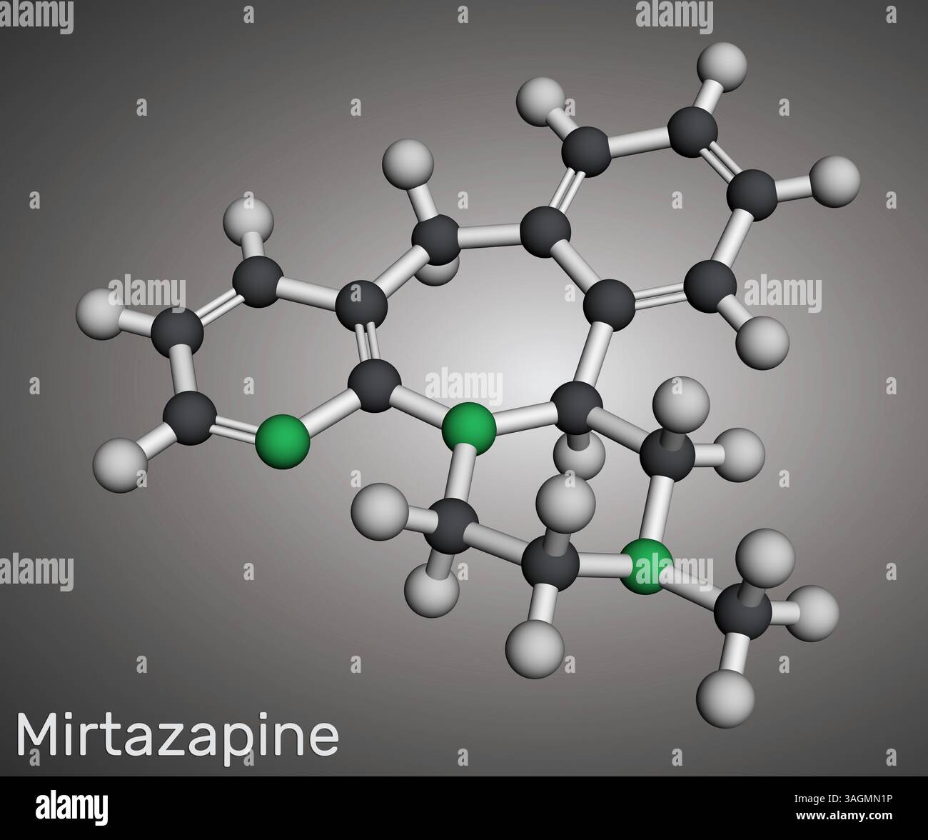 Mirtazapine molecule. Tetracyclic antidepressant. Molecular model. 3D ...