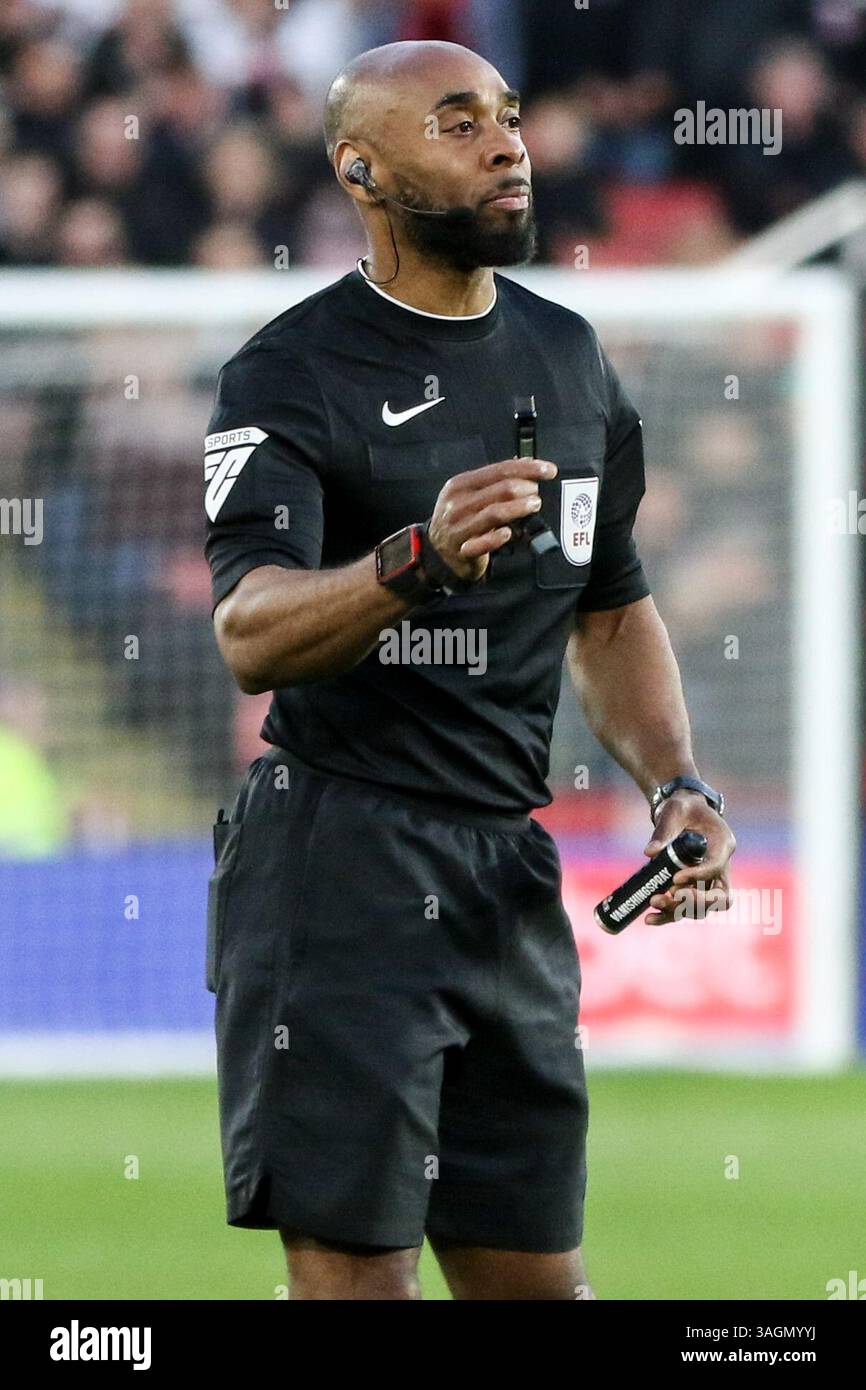 Bramall Lane, Sheffield, England, April 8th 2025: Referee Sam Allison ...