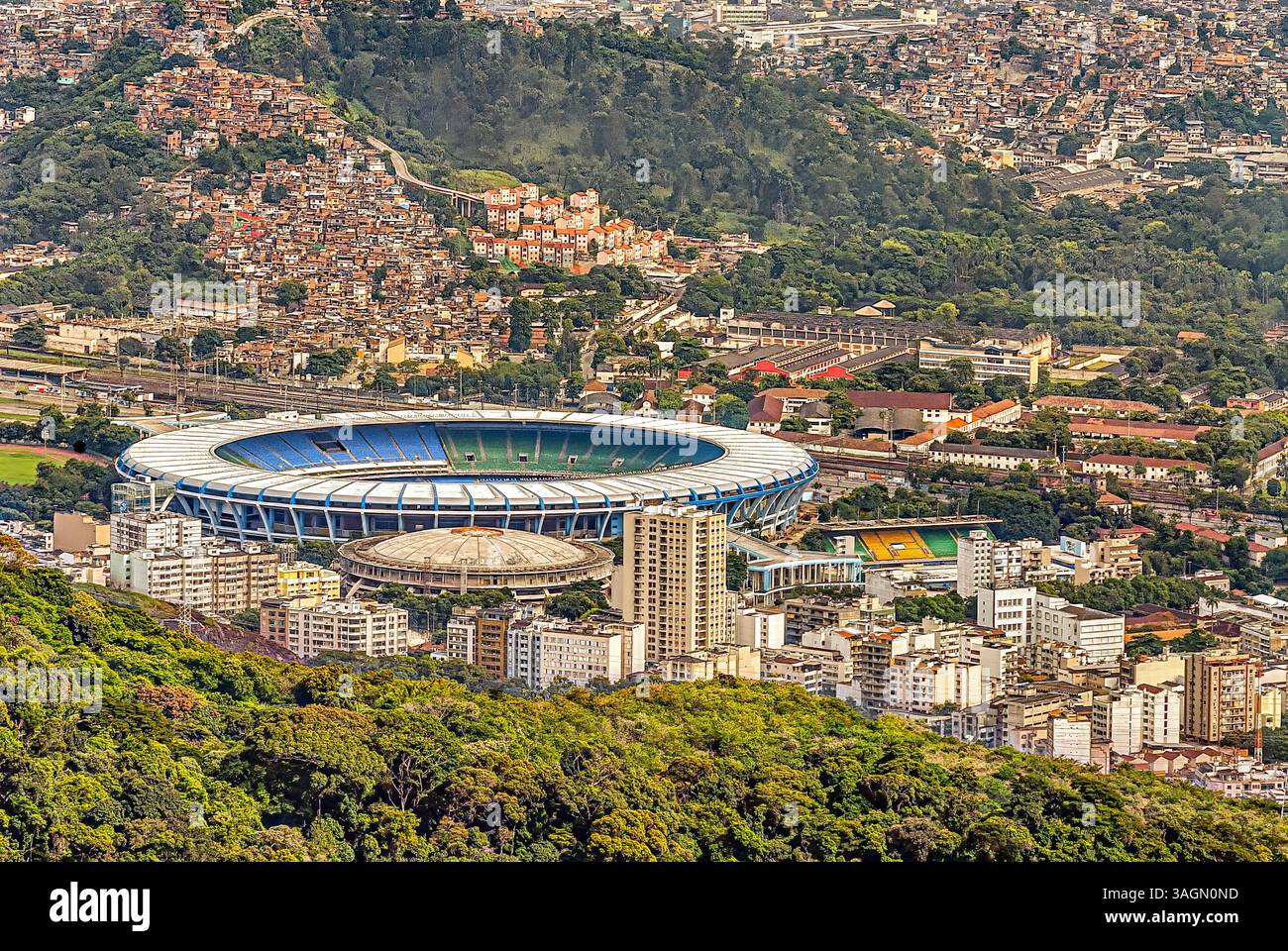 Distant view at the Maracana Soccer Stadium seen from the Corcovado, Rio de Janeiro, Brazil ...
