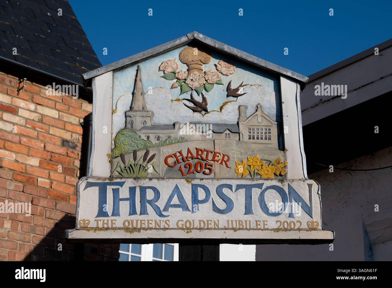 Thrapston town sign, Northamptonshire, England, UK Stock Photo - Alamy