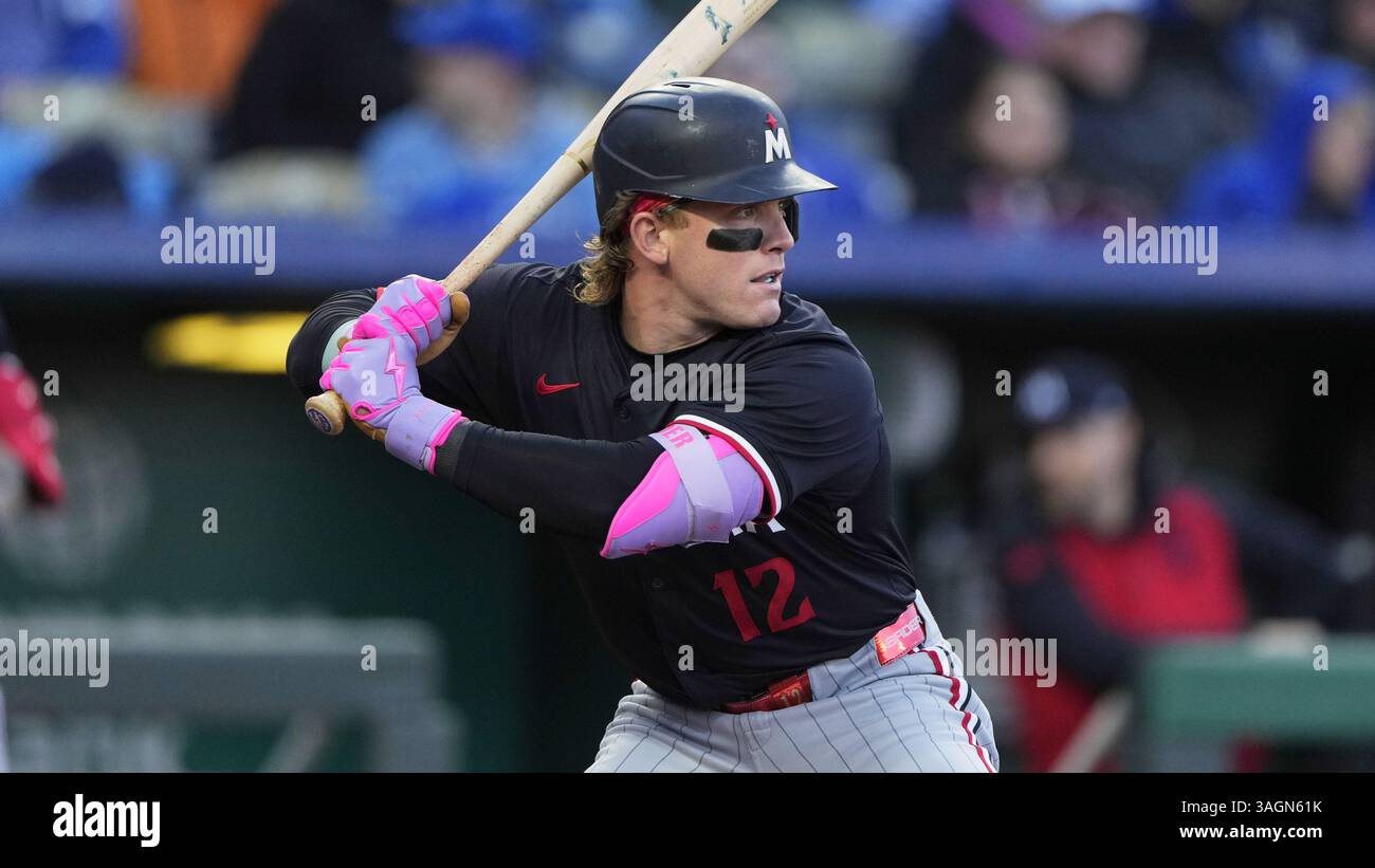 Minnesota Twins' Harrison Bader bats during the second inning of a ...