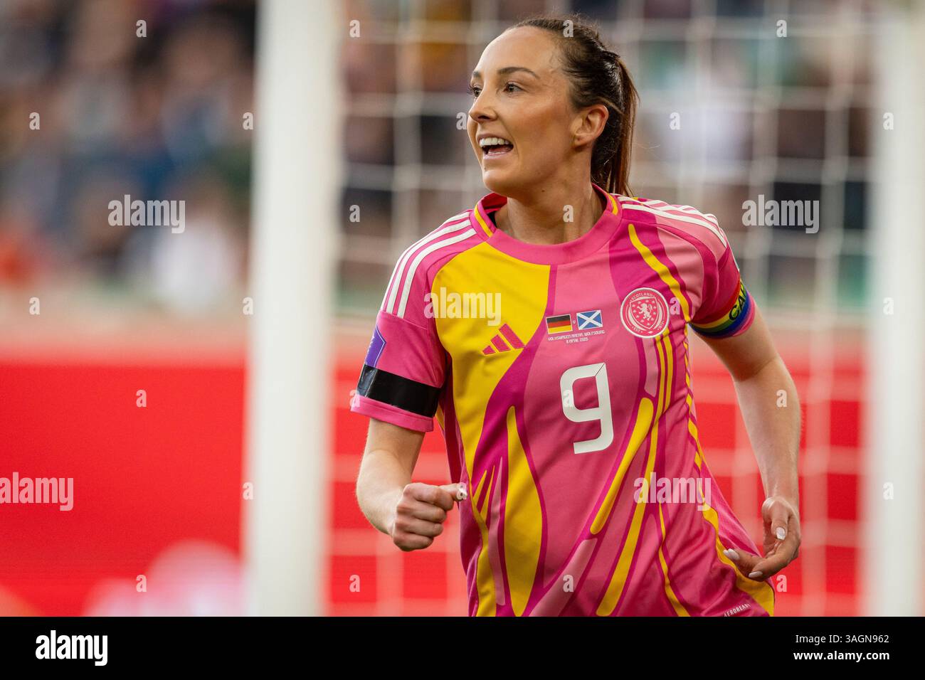 Wolfsburg, Germany. 08th, April 2025. Caroline Weir (9) of Scotland ...