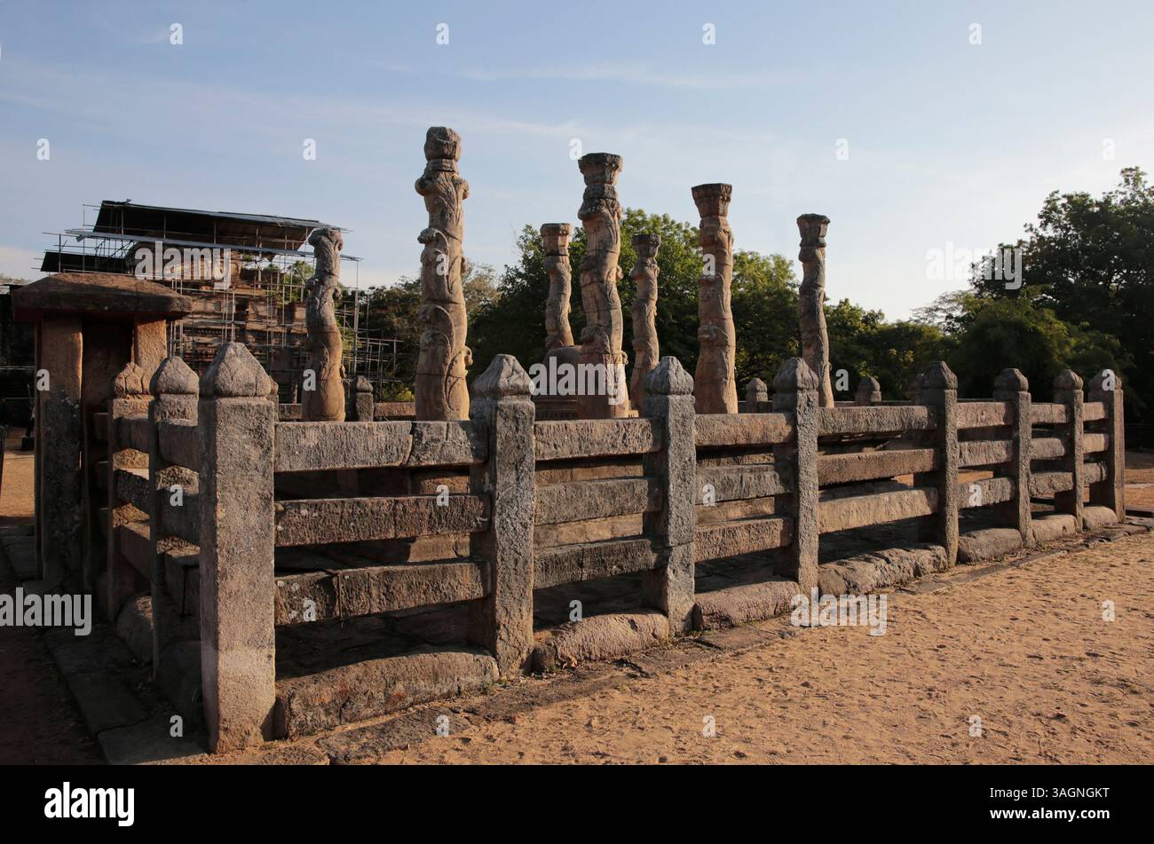 Bending stone pillars from the Nissankalata Mandapa Temple. Polonnaruwa ...