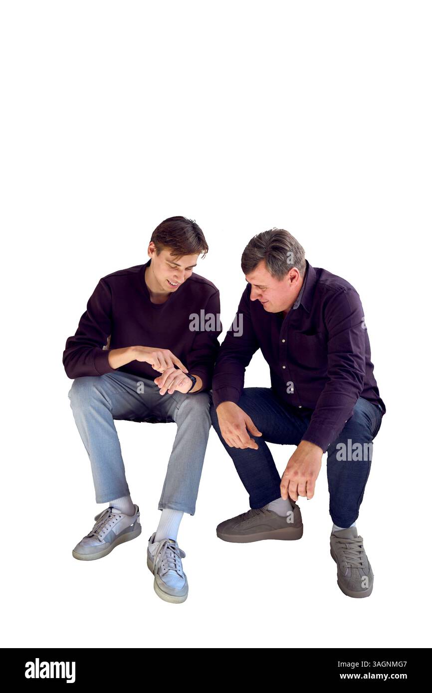 a middle-aged father talking and laughing with his young son png ...