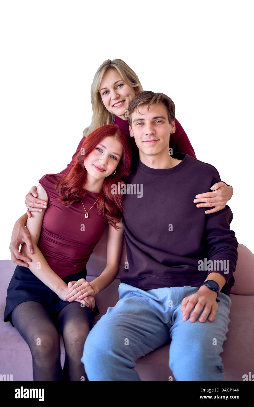 middle-aged mother hugs an adult son and a teenage daughter png ...