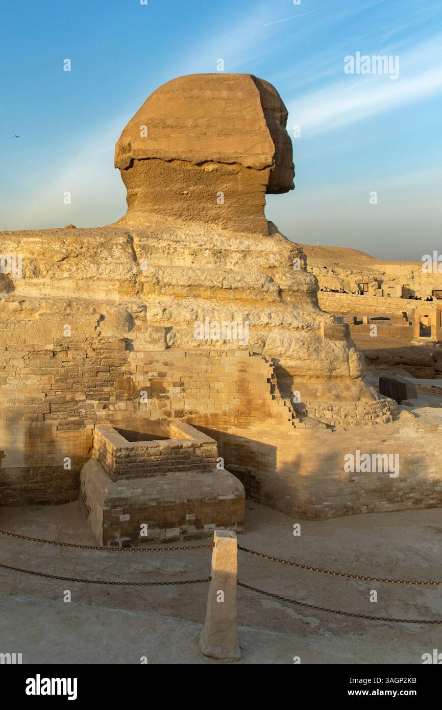 Cairo, Egypt; January 20, 2024: Showcase the Sphinx guarding Giza, a ...