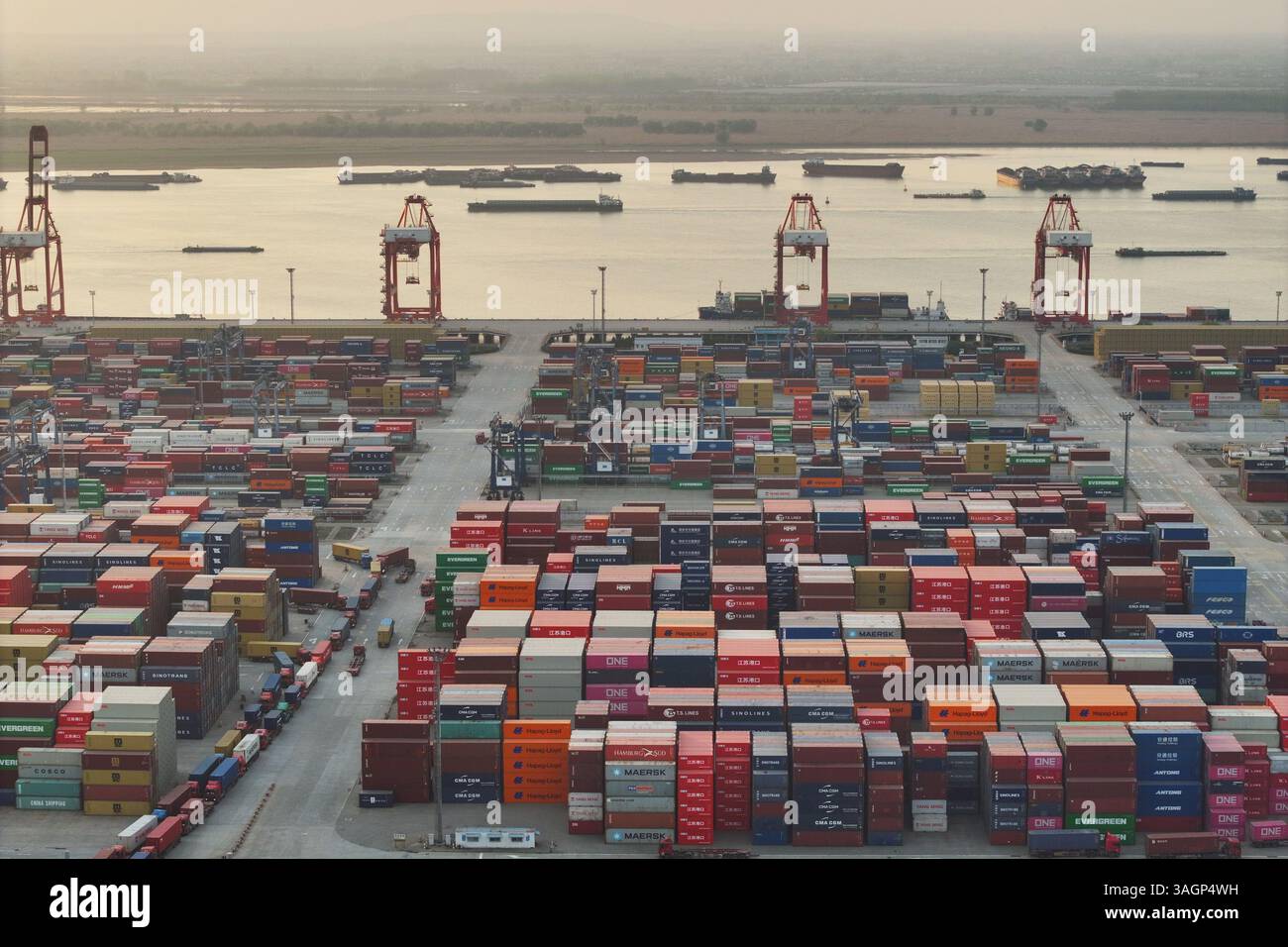 NANJING, CHINA - APRIL 9, 2025 - A busy operation scene at a container ...