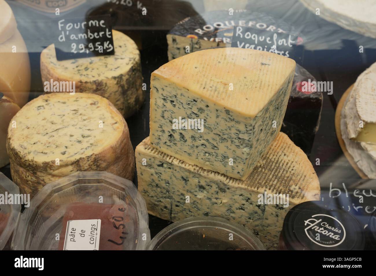 French cheeses are seen at an open air market as President Donald Trump ...