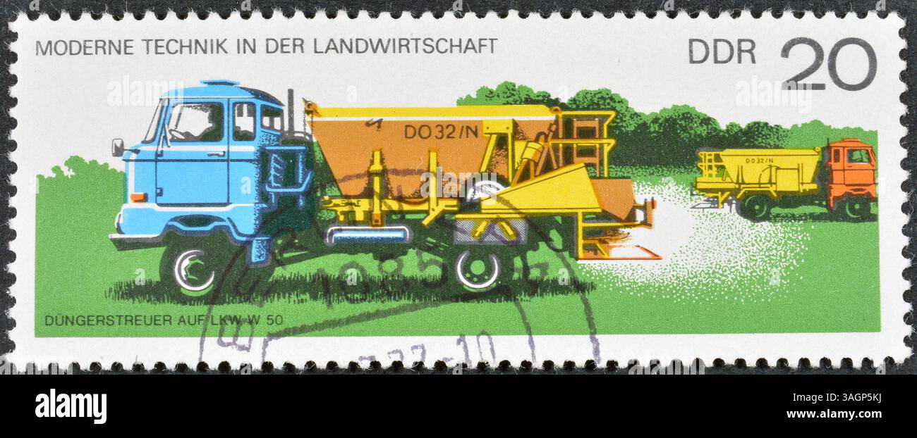 Cancelled postage stamp printed by East Germany, that shows Fertilizer ...