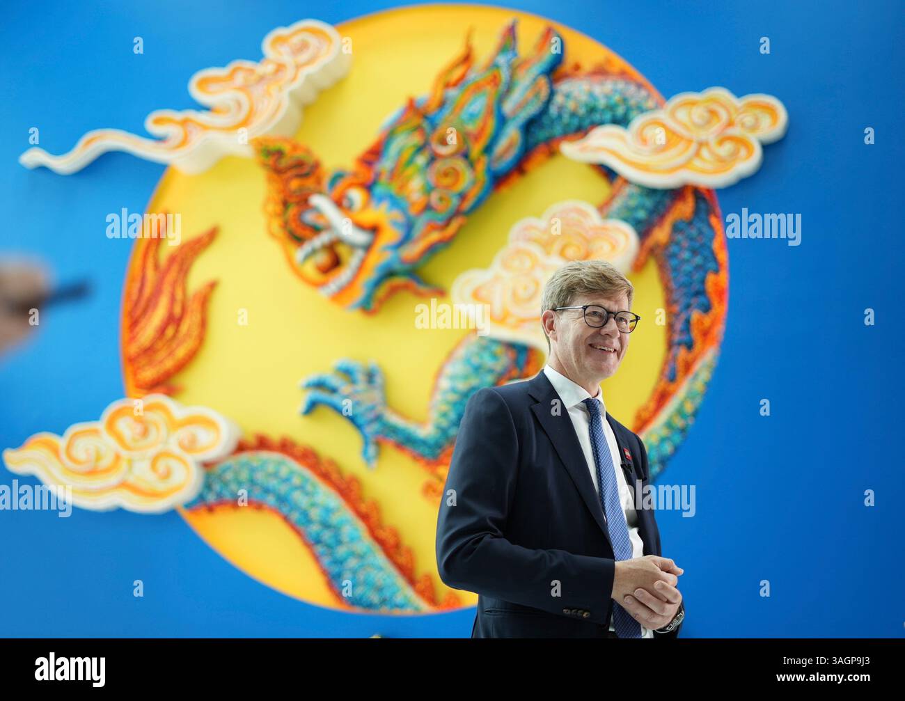 Lego CEO Niels Christiansen speaks during an interview at Lego factory ...