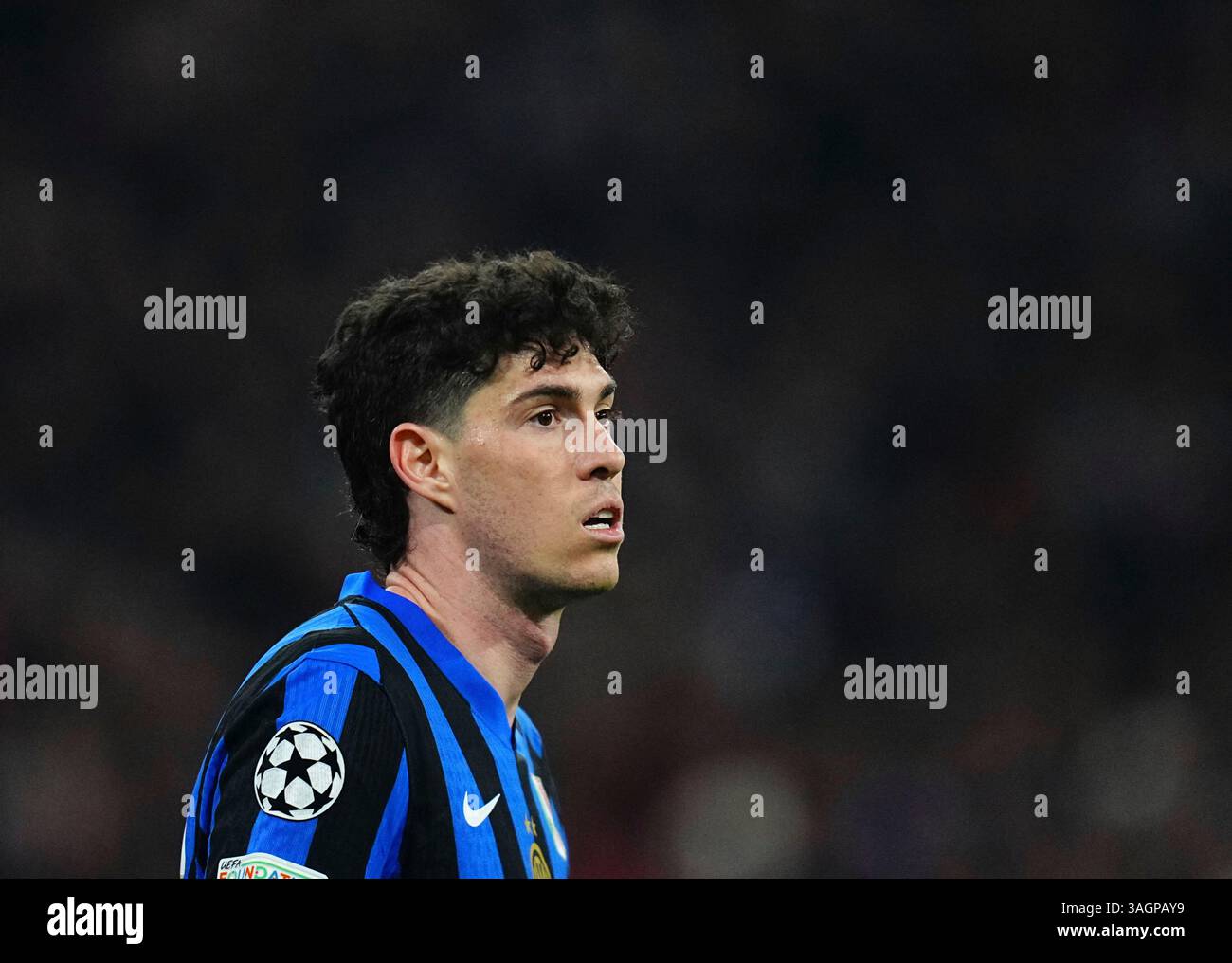April 08 2025: Alessandro Bastoni of Inter Milan gestures during a ...