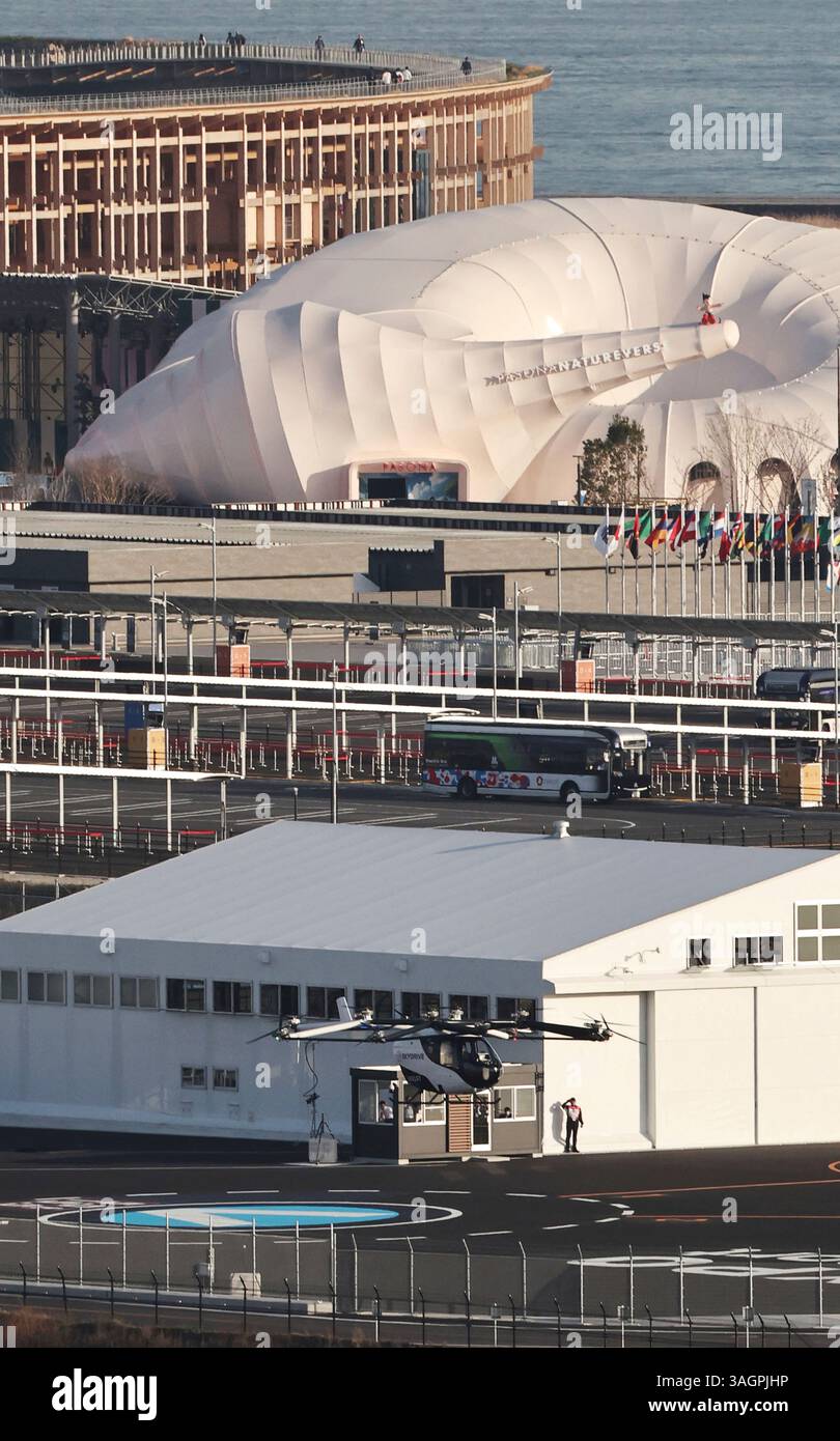 A flying car flies over venue for Expo 2025 Osaka, Kansai, Japan at ...