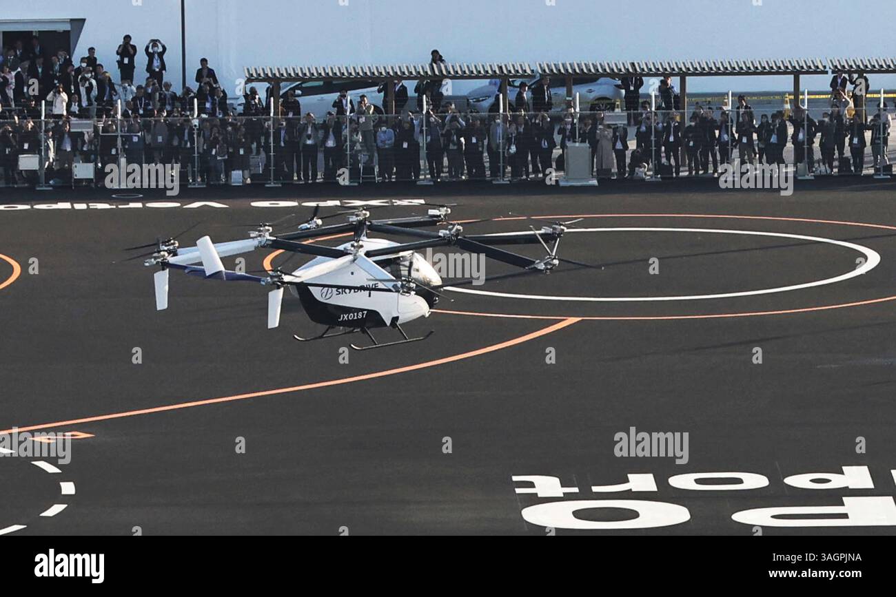 A flying car flies over venue for Expo 2025 Osaka, Kansai, Japan at ...