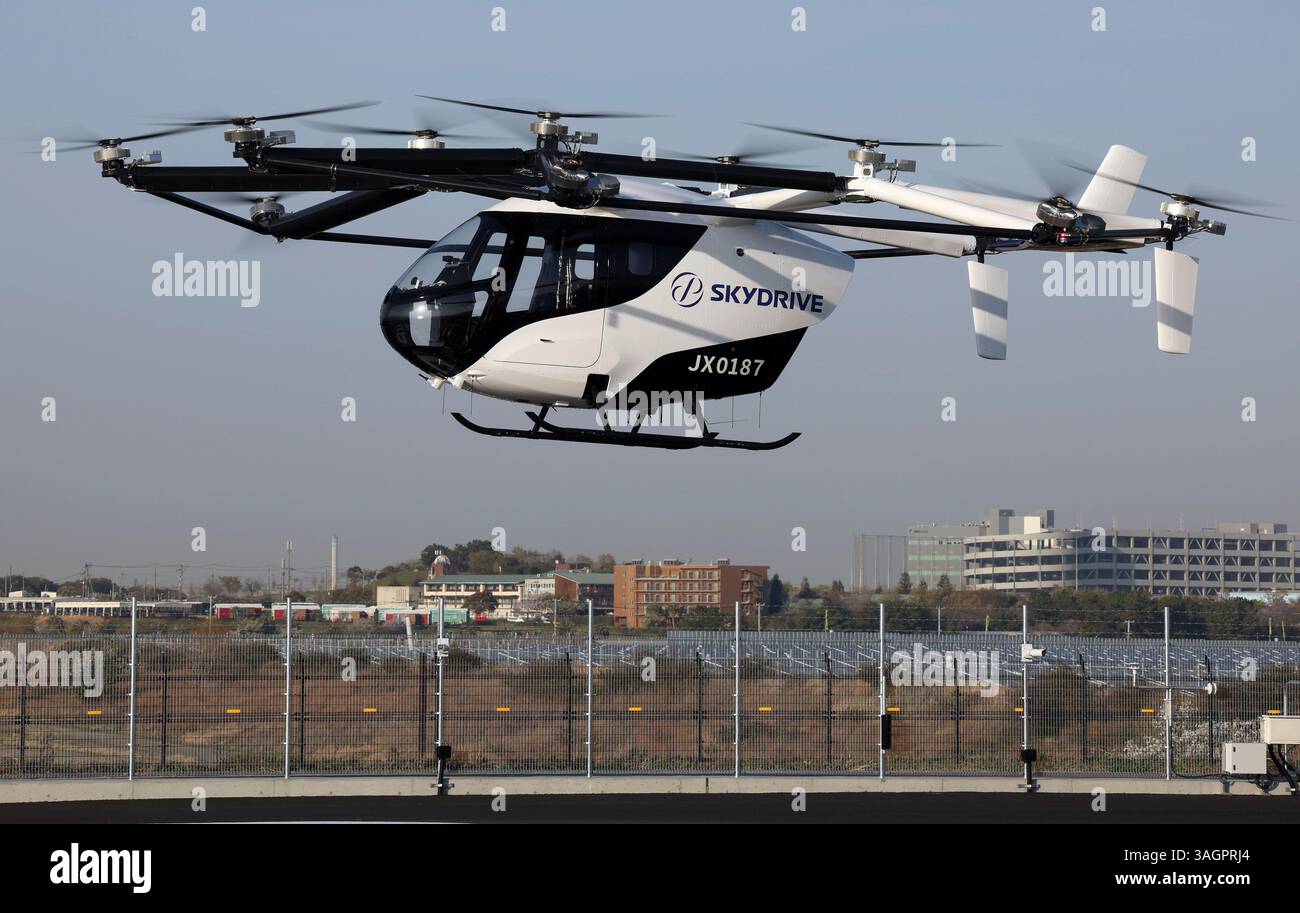 A flying car flies over venue for Expo 2025 Osaka, Kansai, Japan at ...