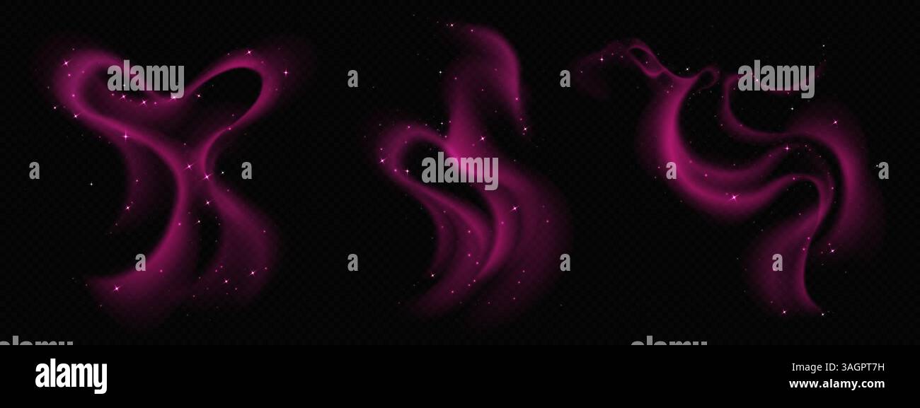Magical pink smoke set - glowing curly fumes forming whimsical shapes ...