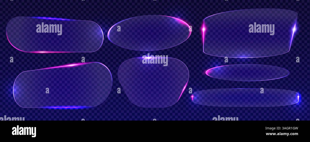 Abstract blue neon light frames set isolated on transparent background ...