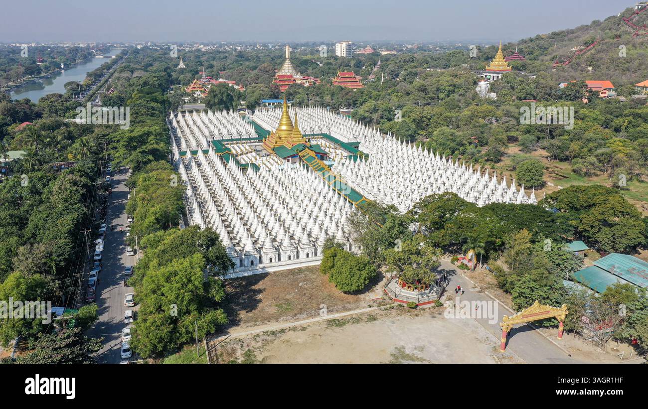 Mandalay, Myanmar: Aerial scenic view Kuthodaw Pagoda, 729 Tripitaka ...