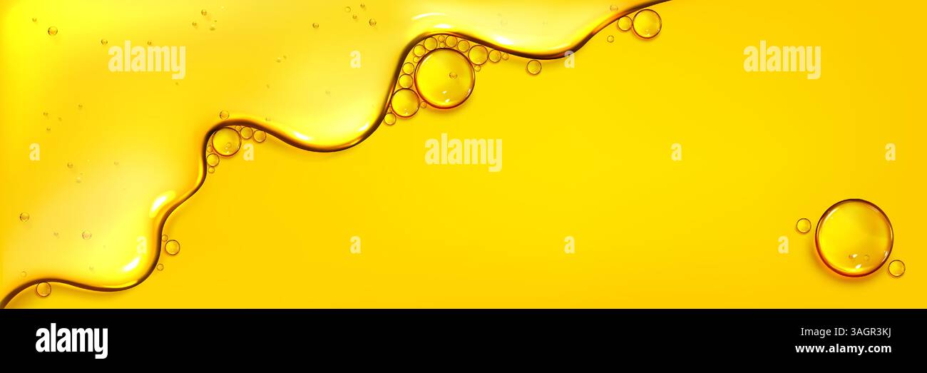 Flowing glossy yellow oil liquid texture with bubbles and wavy shapes ...