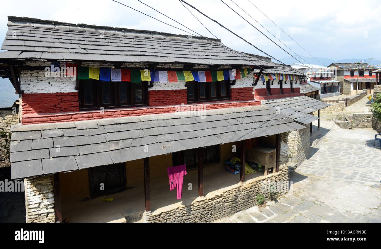 Traditional Nepali houses in Dhamphus village in the Pokhara region in ...