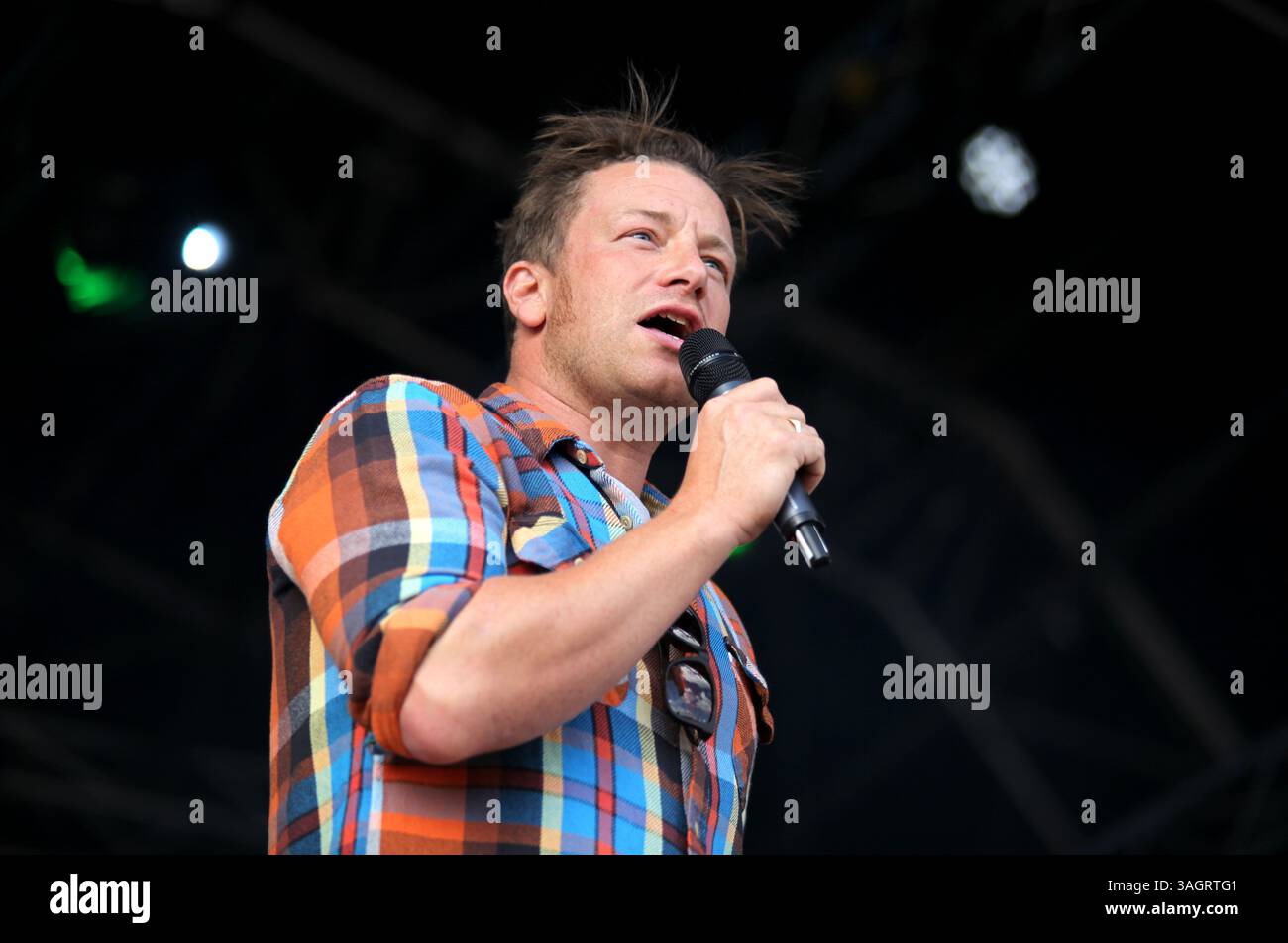 Jamie Oliver at Big Feastival held at Alex James’ farm in Oxfordshire ...