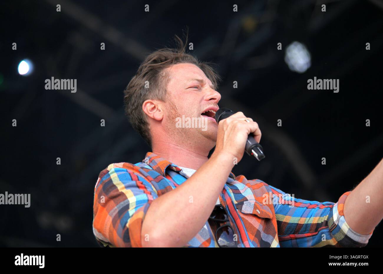 Jamie Oliver at Big Feastival held at Alex James’ farm in Oxfordshire ...