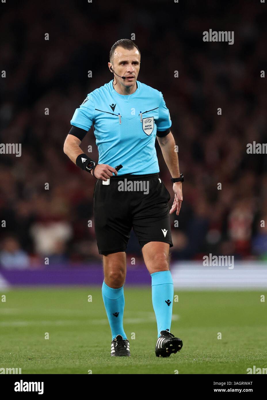 London, UK. 8th Apr, 2025. Referee Irfan Peljto during the Arsenal vs ...