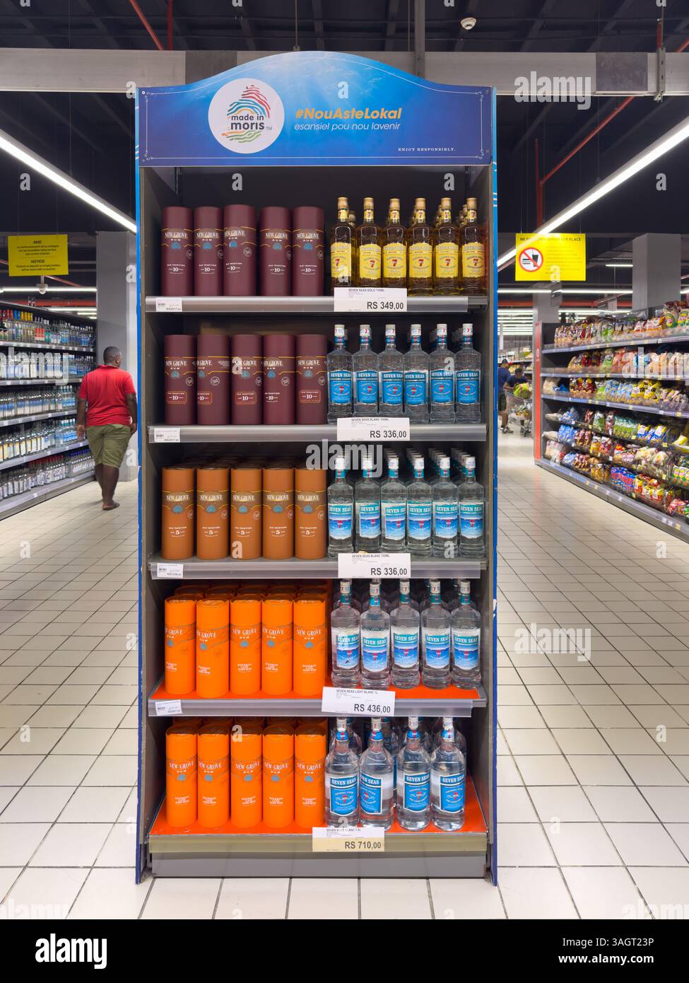 Grand Bay, Mauritius - January 29, 2025: Promotional display stand ...