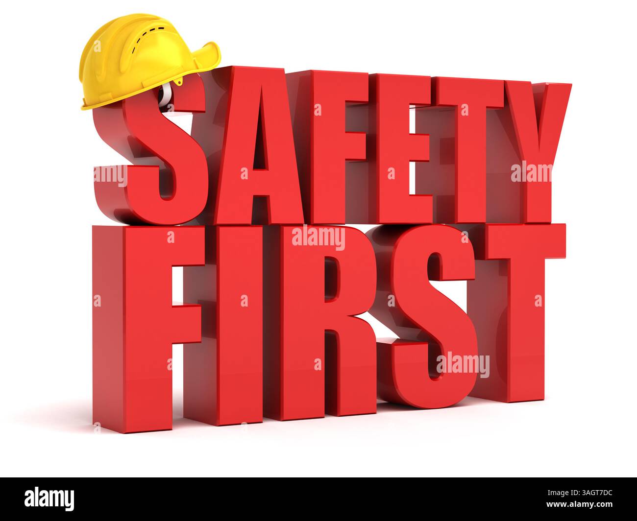 Safety first 3d text with construction helmet Stock Photo - Alamy