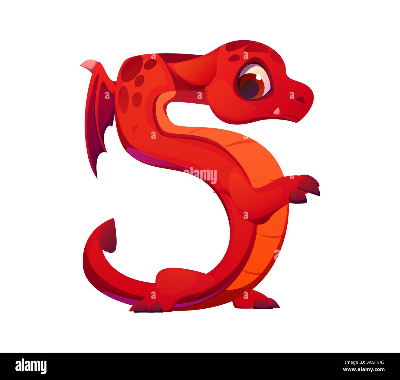 Asian red dragon character font digit 5 five. Fairy animal personage ...