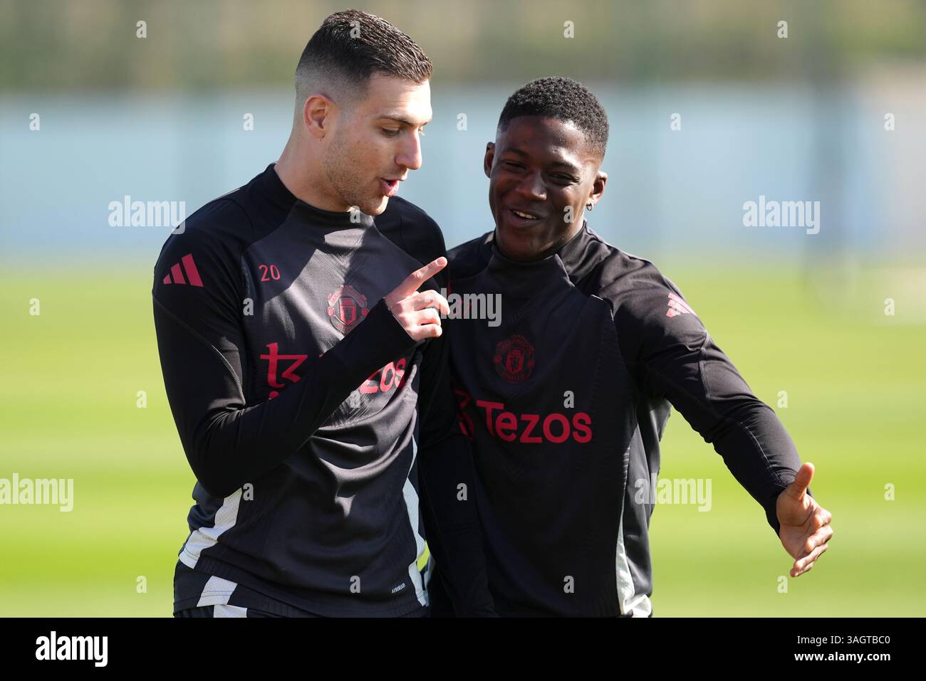 Manchester United's Diogo Dalot and Kobbie Mainoo during a training ...