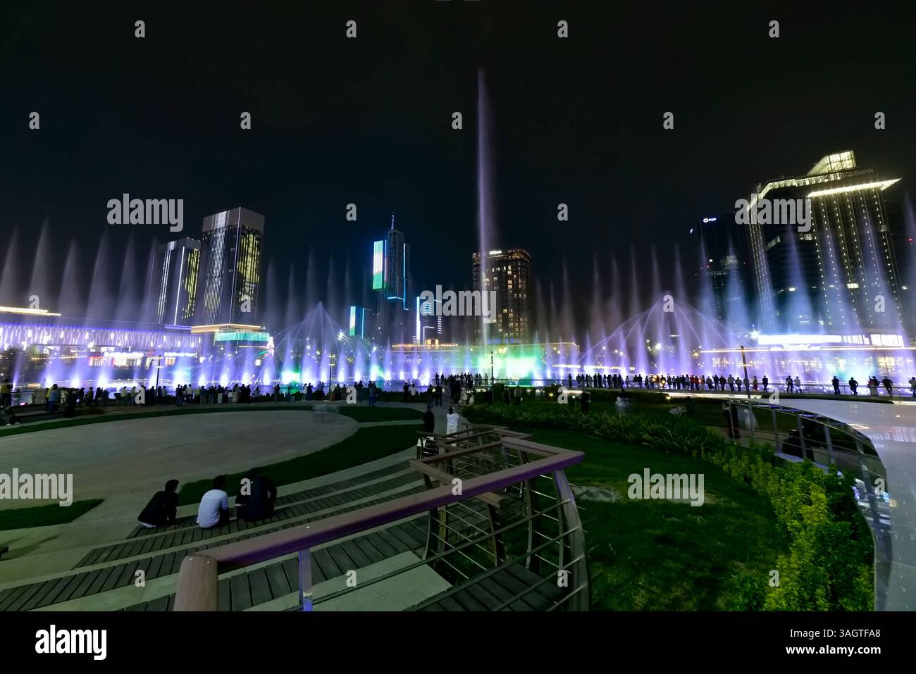 Tashkent City Park, Uzbekistan – March 23, 2025, Night view of Tashkent City Park and fountains ...