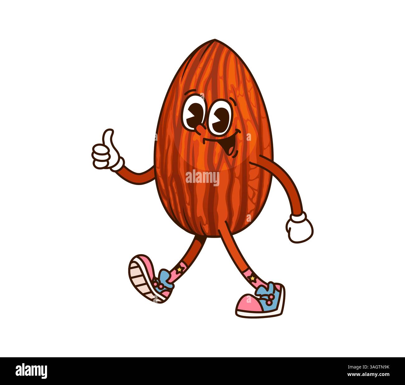 Cartoon groovy almond nut character showing a thumbs up. Isolated ...