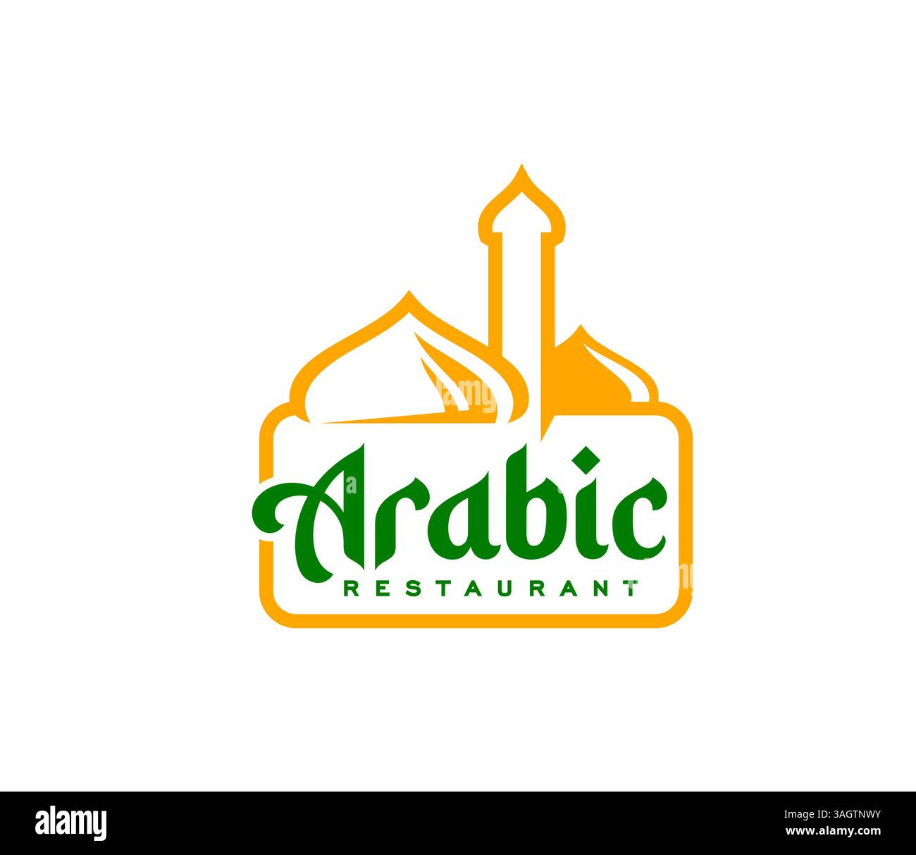 Arab Arabian restaurant icon with golden mosque domes and minaret ...