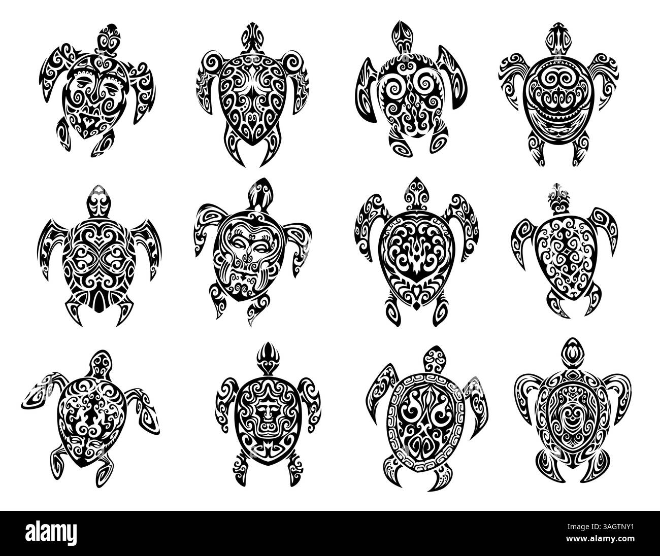 Maori tribal turtle reptile animal tattoo. Isolated vector black ...
