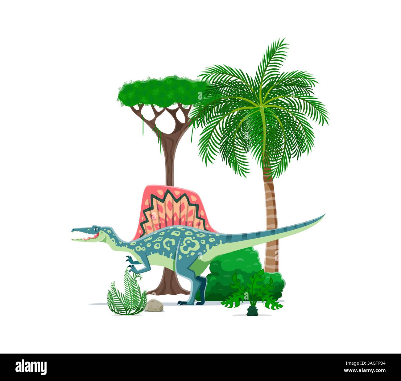 Dinosaur or prehistoric lizard Spinosaurus, cartoon vector extinct dino ...