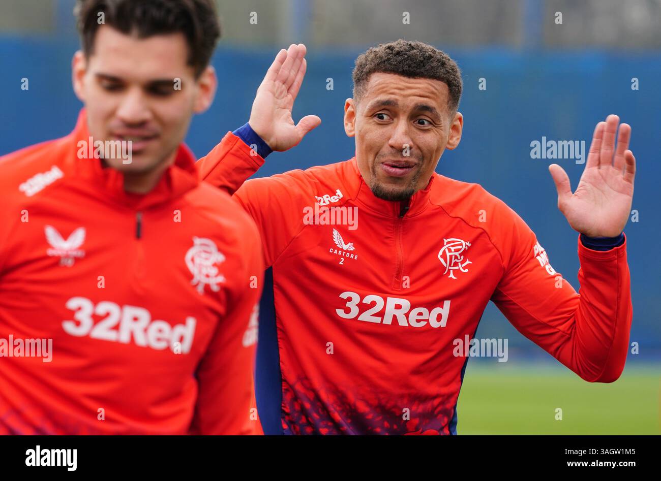 Rangers' Ianis Hagi and James Tavernier during a training session at ...