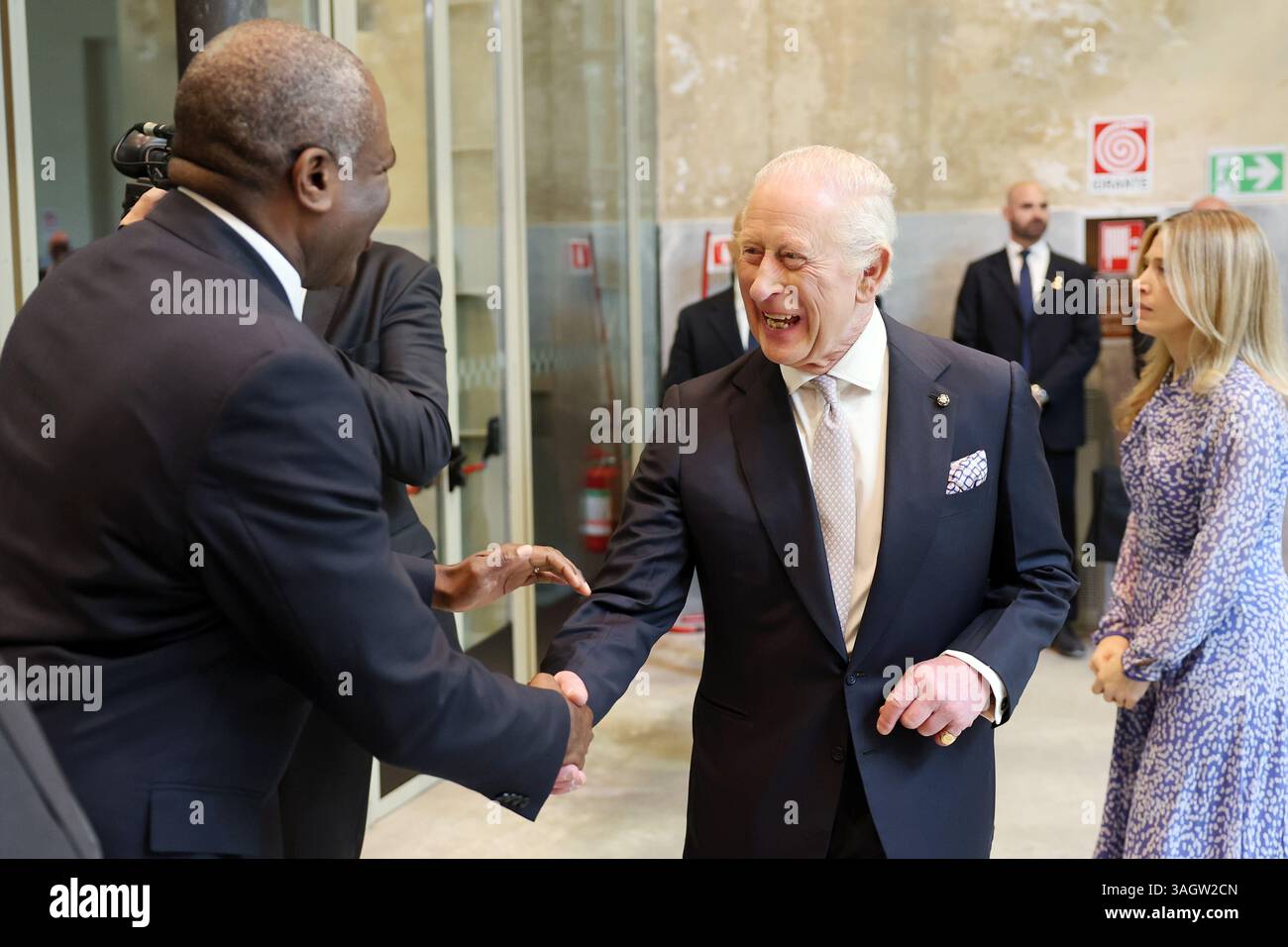 Foreign Secretary David Lammy greets King Charles III at the Mattatoio ...