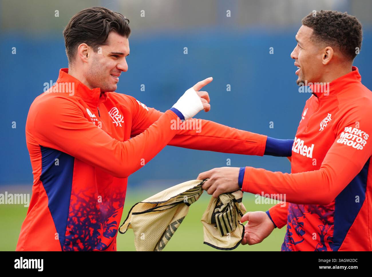 Rangers' Ianis Hagi and James Tavernier during a training session at ...