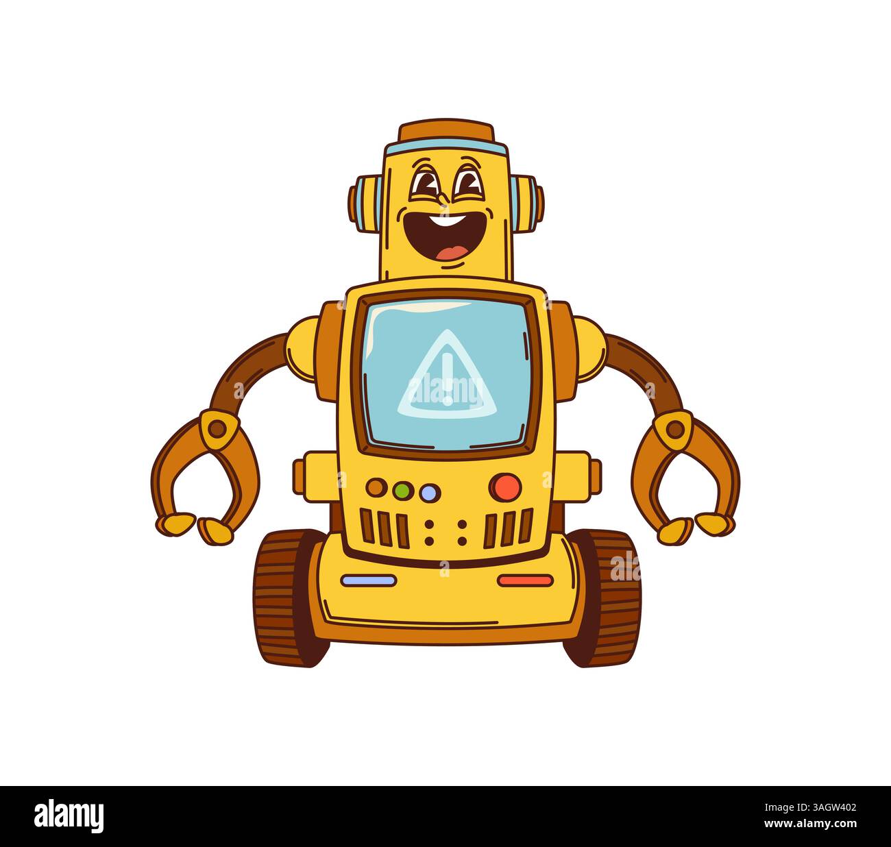 Cartoon funny groovy robot and droid character with playful expression ...