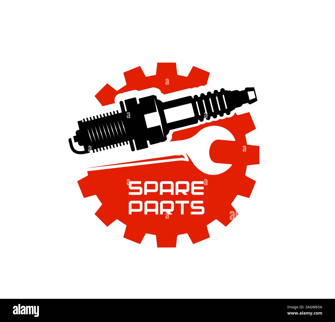 Car auto spare parts icon of wrench tool and spark plug in cogwheel ...